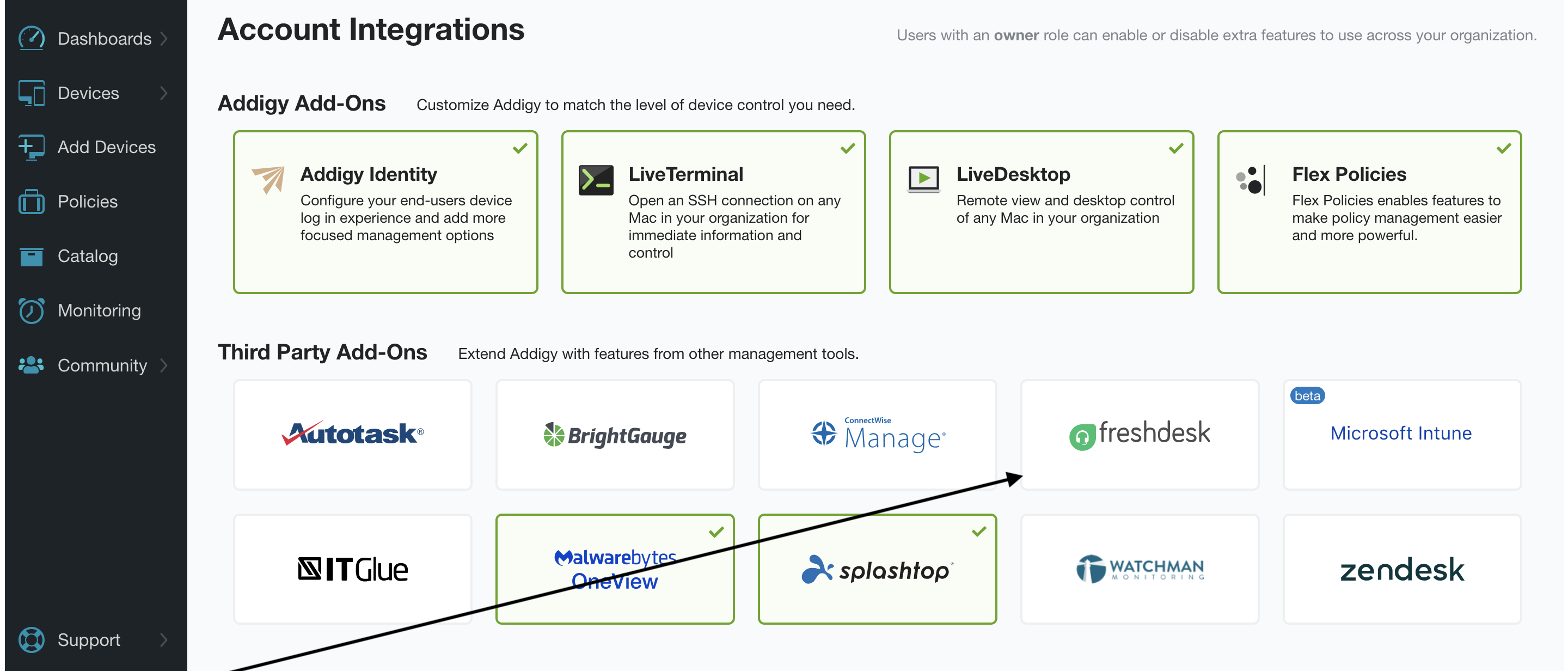 Enabling the Freshdesk Integration – Addigy